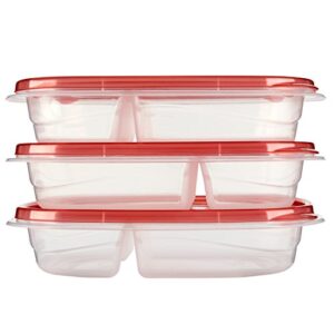 Rubbermaid TakeAlongs Divided Rectangular Food Storage Containers, 3.7 Cup, Tint Chili, 3 Count