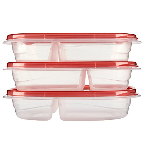 Rubbermaid TakeAlongs Divided Rectangular Food Storage Containers, 3.7 Cup, Tint Chili, 3 Count