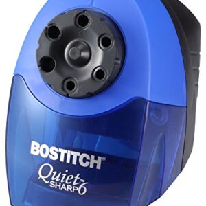 Bostitch Office QuietSharp 6 Electric Pencil Sharpener, Heavy Duty Classroom Sharpener, Size Selector with 6 Different Sizes, Perfect for Classroom and Homeschool Use, Blue