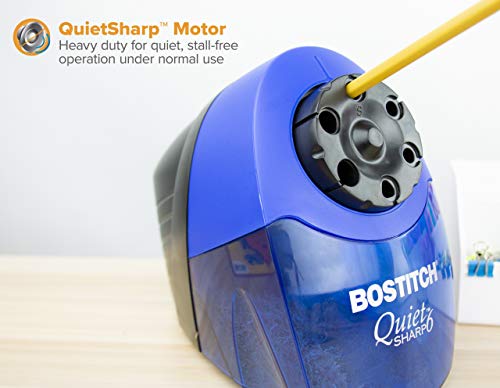 Bostitch Office QuietSharp 6 Electric Pencil Sharpener, Heavy Duty Classroom Sharpener, Size Selector with 6 Different Sizes, Perfect for Classroom and Homeschool Use, Blue