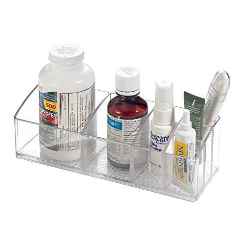 iDesign Divided Bathroom Vanity Organizer for Bathroom, Kitchen, Bedroom, Office, 9" x 3" x 2", Clear