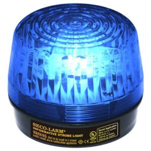 Seco-Larm SL-1301-BAQ/B Blue LED Strobe Light with 32 LEDs, Adjustable Flash Speeds and Patterns; Operating Life Over 50000 Hours (over 5.7 years); High-impact and Heat-resistant Lens