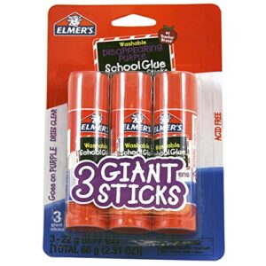 elmer’s disappearing purple school glue sticks, washable, 22 grams, 3 count