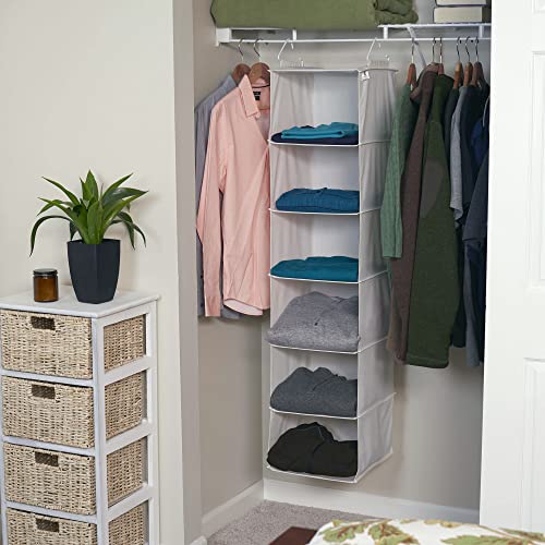 Household Essentials 311312 Hanging Closet Organizer | 6-Shelves | Natural Canvas