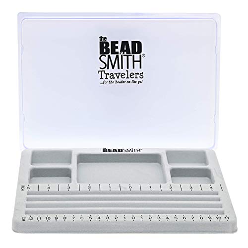 The Beadsmith Mini Bead Board, Grey Flocked, 4 Straight Channels, 5 Recessed Compartments, 7.75 x 11.25 inches, Design Boards for Creating Bracelets, Necklaces and Other Jewelry