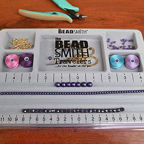 The Beadsmith Mini Bead Board, Grey Flocked, 4 Straight Channels, 5 Recessed Compartments, 7.75 x 11.25 inches, Design Boards for Creating Bracelets, Necklaces and Other Jewelry