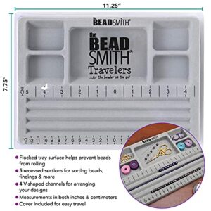 The Beadsmith Mini Bead Board, Grey Flocked, 4 Straight Channels, 5 Recessed Compartments, 7.75 x 11.25 inches, Design Boards for Creating Bracelets, Necklaces and Other Jewelry