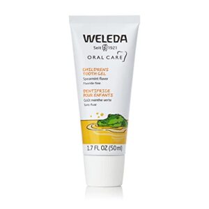 weleda oral care childrens tooth gel, 1.7 fluid ounce, fluoride free, spearmint flavor, plant rich toothpaste with calendula, silica and fennel