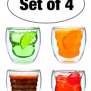 Curva Artisan Series Double Wall Beverage Glasses and Tumblers – Set of 4 Unique 8 oz Thermo Insulated Drinking Glasses