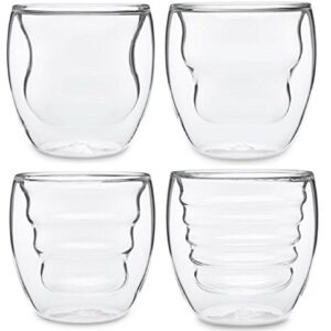 Curva Artisan Series Double Wall Beverage Glasses and Tumblers – Set of 4 Unique 8 oz Thermo Insulated Drinking Glasses