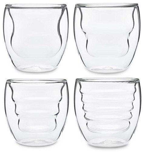 Curva Artisan Series Double Wall Beverage Glasses and Tumblers – Set of 4 Unique 8 oz Thermo Insulated Drinking Glasses