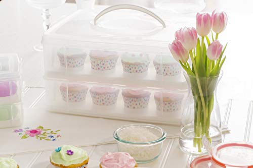 Snapware Snap 'N Stack Portable Storage Carrier with Lid for Desserts, BPA-Free Cupcake Containers, Cake Carrier with Stackable Trays, Microwave, Freezer and Dishwasher Safe