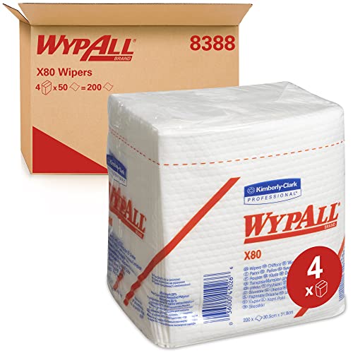 WypAll Power Clean X80 Heavy Duty Cloths (41026), Extended Use Cloths Quarter-fold Format, White, 50 Sheets / Pack; 4 Packs / Case; 200 Folded Sheets / Case