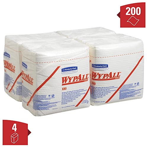 WypAll Power Clean X80 Heavy Duty Cloths (41026), Extended Use Cloths Quarter-fold Format, White, 50 Sheets / Pack; 4 Packs / Case; 200 Folded Sheets / Case