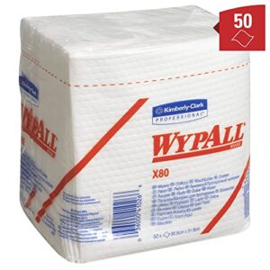 WypAll Power Clean X80 Heavy Duty Cloths (41026), Extended Use Cloths Quarter-fold Format, White, 50 Sheets / Pack; 4 Packs / Case; 200 Folded Sheets / Case