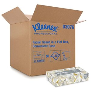 kleenex professional facial tissue for business (03076), flat tissue boxes, 12 boxes / convenience case, 125 tissues / box, 1,500 tissues / case