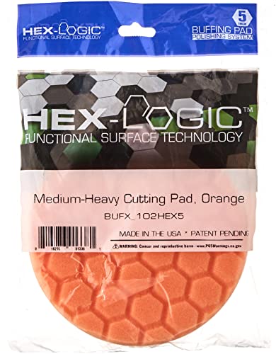 Chemical Guys BUFX_102_HEX5 Hex-Logic Medium-Heavy Cutting Pad, Orange, 5.5" Pad made for 5" backing plates, 1 Pad Included