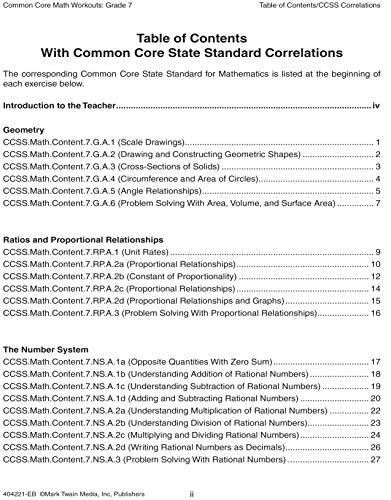 Mark Twain Media | Common Core Math Workouts Workbook | 7th Grade, 64pgs