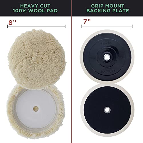 TCP Global Ultimate 6 Pad Buffing and Polishing Kit with 6-8" Pads; 5 Waffle Foam & 1 Wool Grip Pads and a 5/8" Threaded Polisher Grip Backing Plate