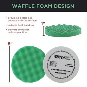 TCP Global Ultimate 6 Pad Buffing and Polishing Kit with 6-8" Pads; 5 Waffle Foam & 1 Wool Grip Pads and a 5/8" Threaded Polisher Grip Backing Plate