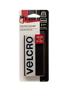 velcro brand industrial strength fasteners | stick-on adhesive | professional grade heavy duty strength holds up to 10 lbs on smooth surfaces | indoor outdoor use | 4 x 2 inch strips, 2 sets, black