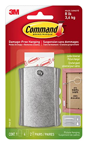 Command Universal Frame Hangers, Damage Free Hanging Picture Hangers, No Tools Frame Hanger for Living Spaces, 1 Metal Picture Frame Hanger and 4 Large Command Strips