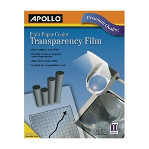 apollo® plain paper copier transparency film, black on clear with strip, box of 100 sheets