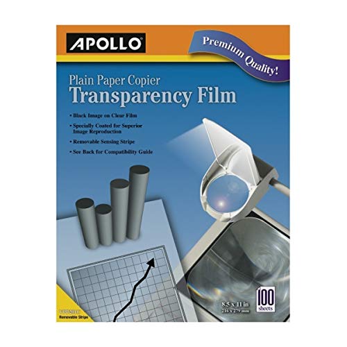 Apollo® Plain Paper Copier Transparency Film, Black On Clear With Strip, Box Of 100 Sheets