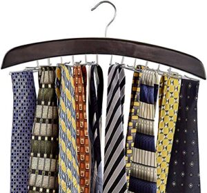 richards homewares wooden tie rack hanging organizer for mens closet accessories, space saving necktie holder for storage and display, holds 24 ties, walnut wood with chrome accents, model:75531