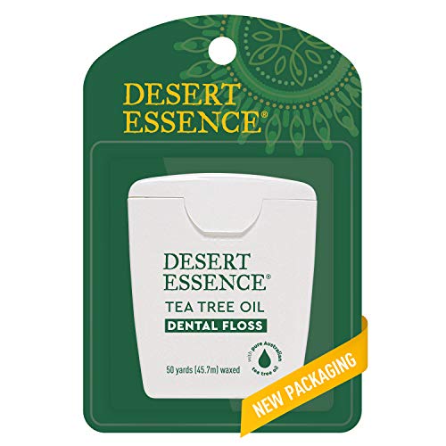 Desert Essence Tea Tree Oil Dental Floss - 50 yards - Naturally Waxed w/Beeswax - Thick Flossing No Shred Tape - On the Go - Removes Food Debris Buildup - Cruelty-free Antiseptic