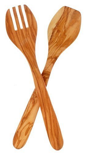 Eddington 50012 Italian Olive Wood Salad Server, Handcrafted in Europe, 2-Piece Set, 13-Inches