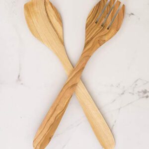 Eddington 50012 Italian Olive Wood Salad Server, Handcrafted in Europe, 2-Piece Set, 13-Inches