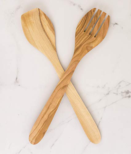 Eddington 50012 Italian Olive Wood Salad Server, Handcrafted in Europe, 2-Piece Set, 13-Inches