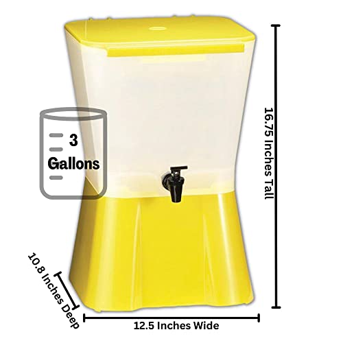 Tablecraft 955 Polypropylene Plastic Non-Insulated Beverage Dispenser, 3-Gallon, Yellow