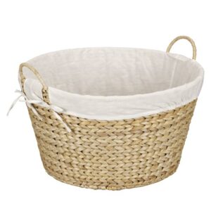 household essentials natural ml-6667n round wicker laundry basket hamper with liner