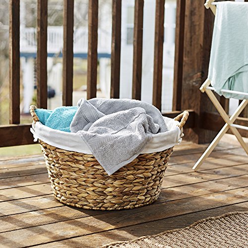 Household Essentials Natural ML-6667N Round Wicker Laundry Basket Hamper with Liner