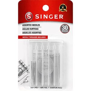 singer 07370 hand sewing needles in compact with needle threader, assorted sizes, 30-count