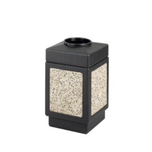 safco products canmeleon outdoor/indoor aggregate panel trash can 9471nc, black, natural stone panels, 38 gallon capacity