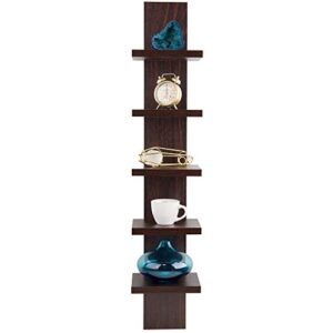 danya b 5 tier wall shelf unit narrow smooth laminate finish – vertical column shelf floating storage home decor organizer tall tower design utility shelf bedroom living room 5.1″ x 6″ x 30 (walnut)