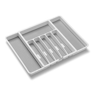 madesmart white expandable silverware tray classic collection | 8-compartments | icons to help sort flatware, cutlery, utensils | soft-grip lining | bpa-free