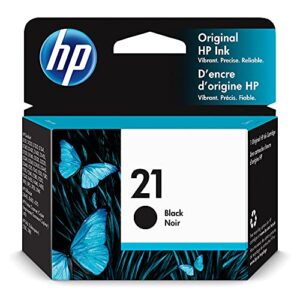 original hp 21 black ink cartridge | works with hp deskjet d1300, d1400, d1500, d2300, d2400, f300, f2100, f2200, f4100, 3900; officejet j3600, 4300; psc 1410; fax 1250, 3180 series | c9351an