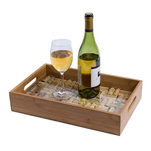 Oenophilia Greenophile Bamboo Cork Service Tray Kit With Handles, 100% Bamboo, Glass Pane, Serving Platter for Wine, Beer, Charcuterie, Appetizers, and More, Do-it-Yourself, Corks NOT included