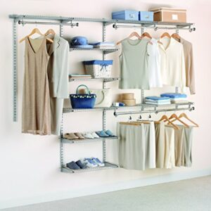 rubbermaid configurations deluxe closet kit, titanium, 4-8 ft., wire shelving kit with expandable shelving and telescoping rods, custom closet organization  system, easy installation