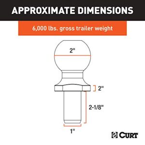 CURT 40034 Chrome Trailer Hitch Ball, 6,000 lbs, 2-Inch Rise, 2-Inch Diameter, 1 x 2-1/8-Inch Shank