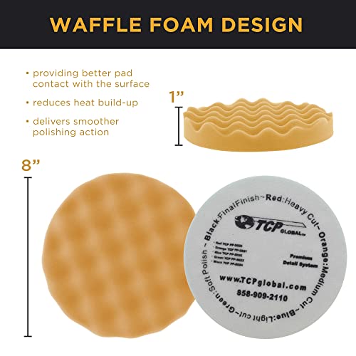 TCP Global Complete 3 Pad Buffing and Polishing Kit with 3-8" Pads; 2 Waffle Foam and 1 Wool Grip Pads and a 5/8" Threaded Polisher Grip Backing Plate