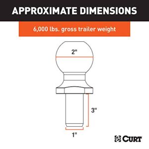 CURT 40020 Chrome Trailer Hitch Ball, 6,000 lbs, 2-Inch Diameter, 1 x 3-Inch Shank , Gray