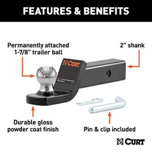 CURT 45131 Fusion Trailer Hitch Mount with 1-7/8-Inch Ball & Pin, Fits 2-Inch Receiver, 5,000 lbs, 2-In Drop, GLOSS BLACK POWDER COAT