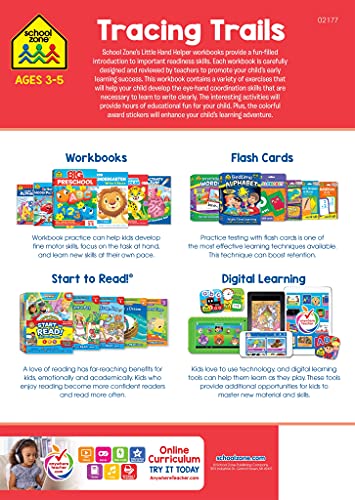 School Zone - Tracing Trails Workbook - 32 Pages, Ages 3 to 5, Preschool, Pre-Writing, Intro to Shapes, Alphabet, Numbers, and More (School Zone Little Hand Helper™ Book Series)