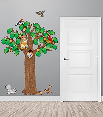 Carson Dellosa Woodland Bulletin Board Set—Seasonal Tree Cutout With Forest Animals, Autumn Leaves, Acorns, Elementary Classroom and Homeschool Decorations (120 pc)