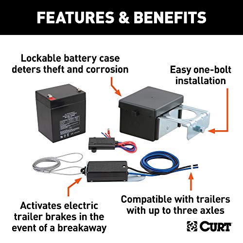 CURT 52028 Soft-Trac 2 Trailer Breakaway Switch Kit System with Battery and Charger , black